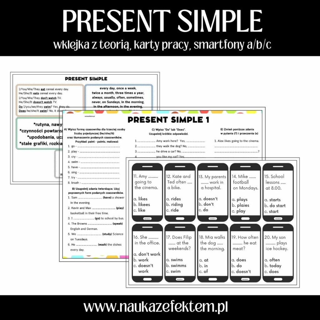 Present Simple – karty pracy, wklejka, a/b/c